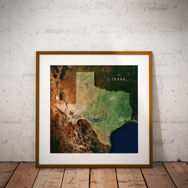 Texas — Satellite Imagery US Map Poster - Etsy