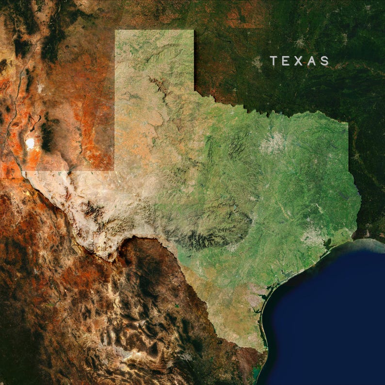 Texas — Satellite Imagery US Map Poster - Etsy
