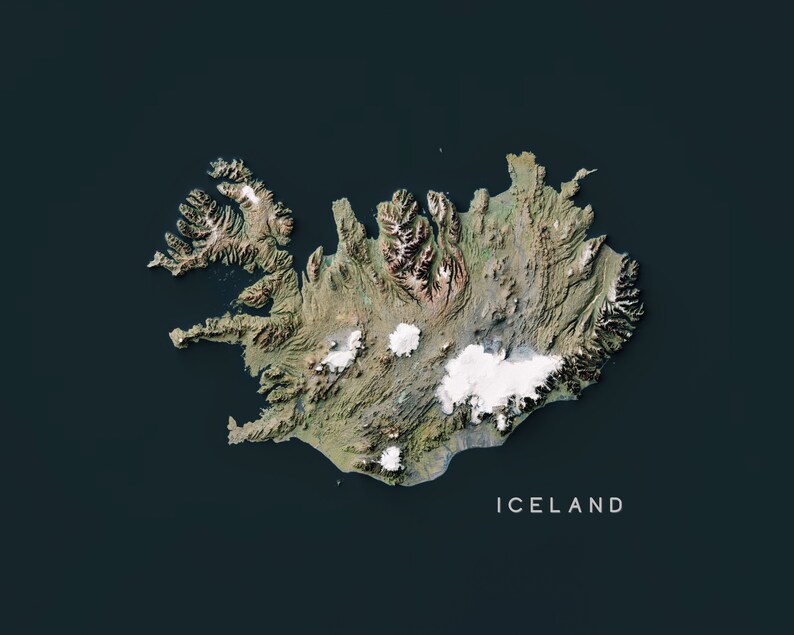 Iceland — Satellite Imagery Map Poster - Etsy