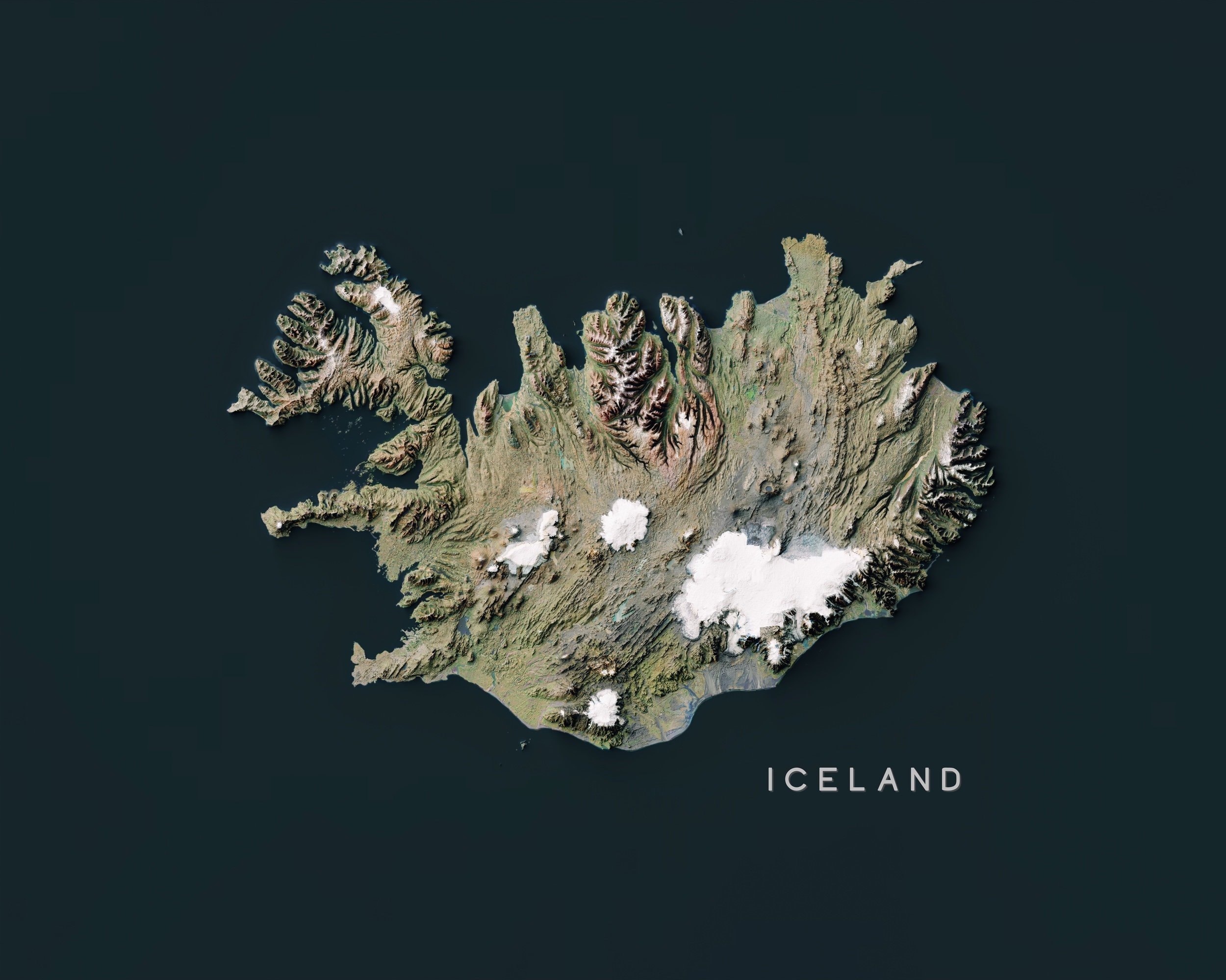 Iceland — Satellite Imagery Map Poster - Etsy