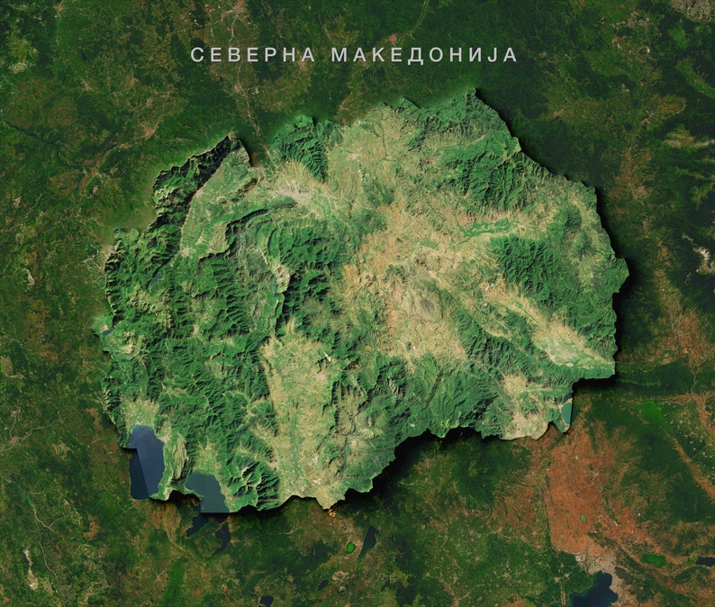 North Macedonia — Satellite Imagery Map Poster - Etsy