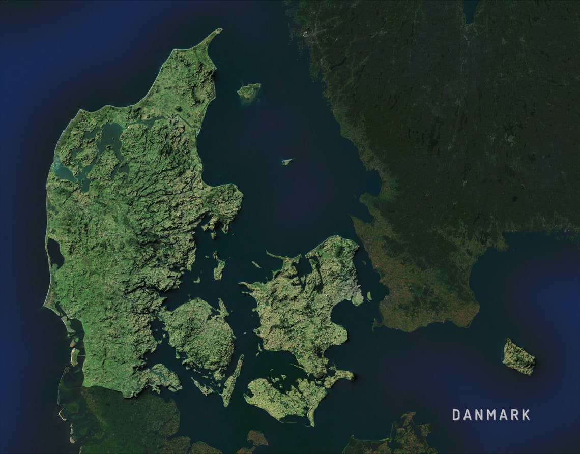 Denmark — Satellite Imagery Map Poster - Etsy