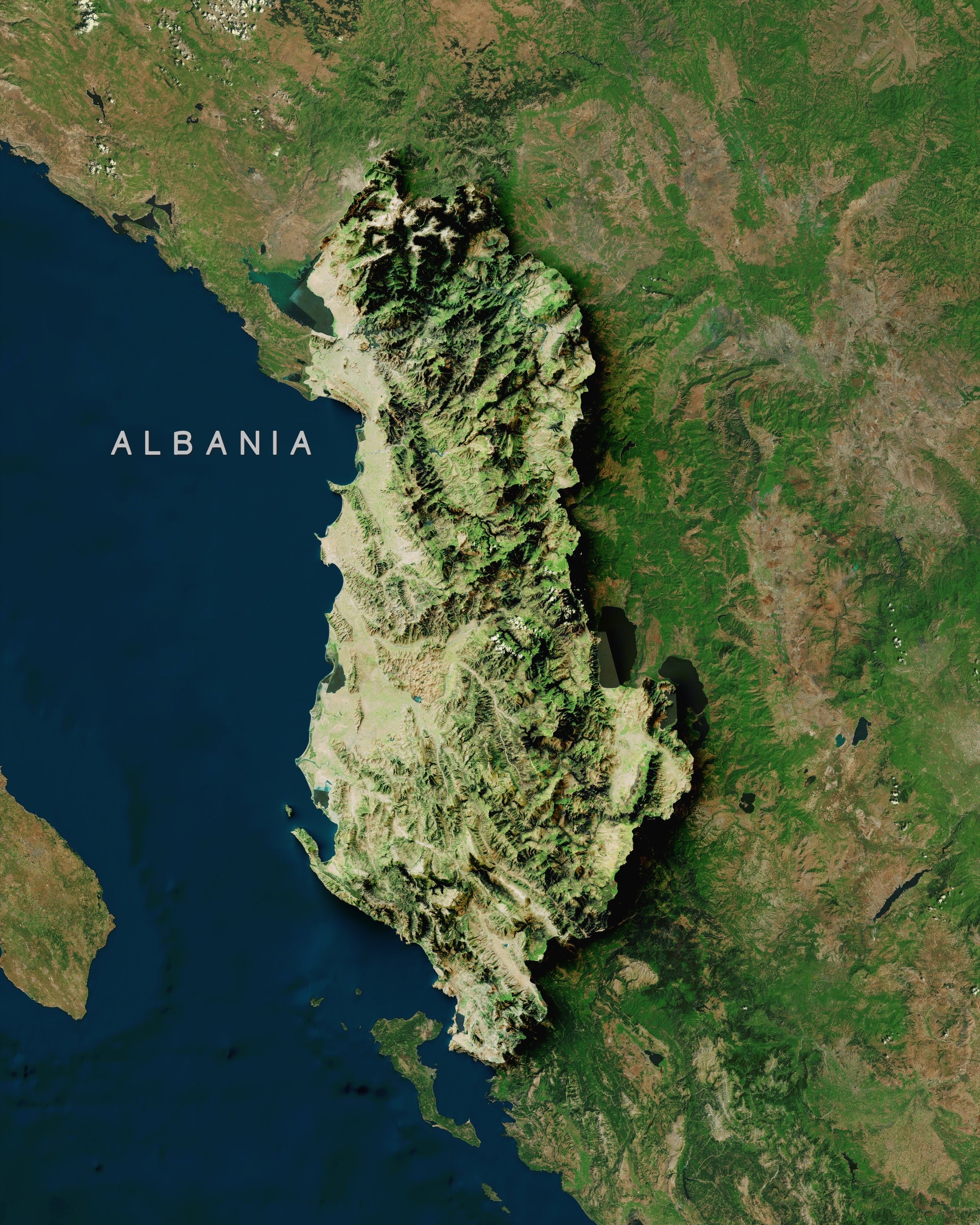 Albania — Satellite Imagery Map Poster - Etsy