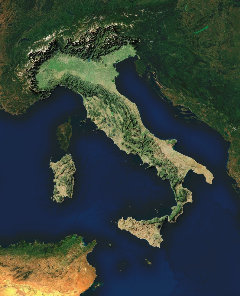 Italy High-resolution Satellite Imagery Printable Map Poster - Etsy