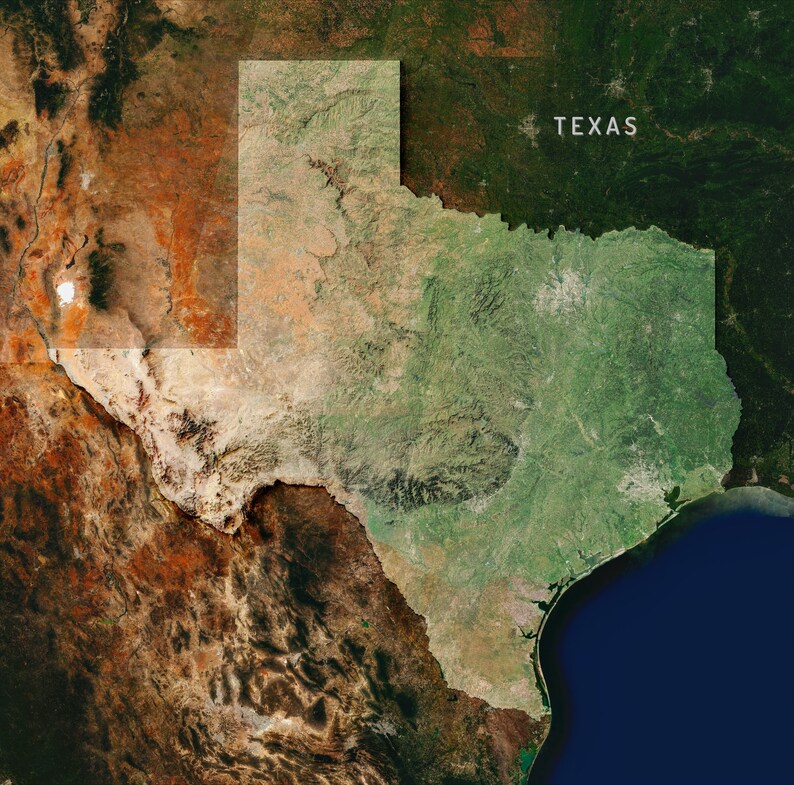 Texas High-resolution Satellite Imagery US Printable Map - Etsy