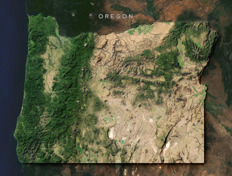 Oregon — Satellite Imagery US Map Poster - Etsy