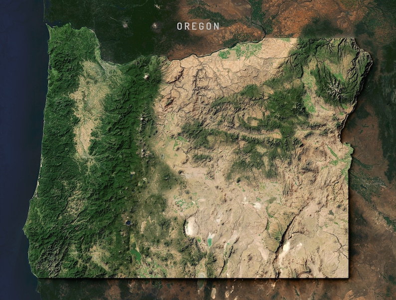 Oregon High-resolution Satellite Imagery US Printable Map Poster - Etsy