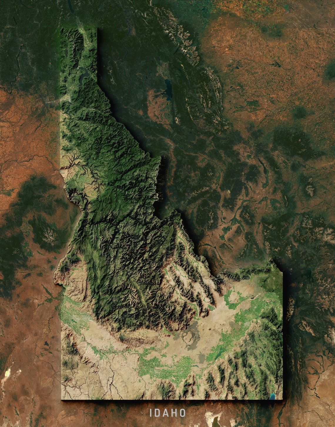 Idaho High-resolution Satellite Imagery US Printable Map - Etsy