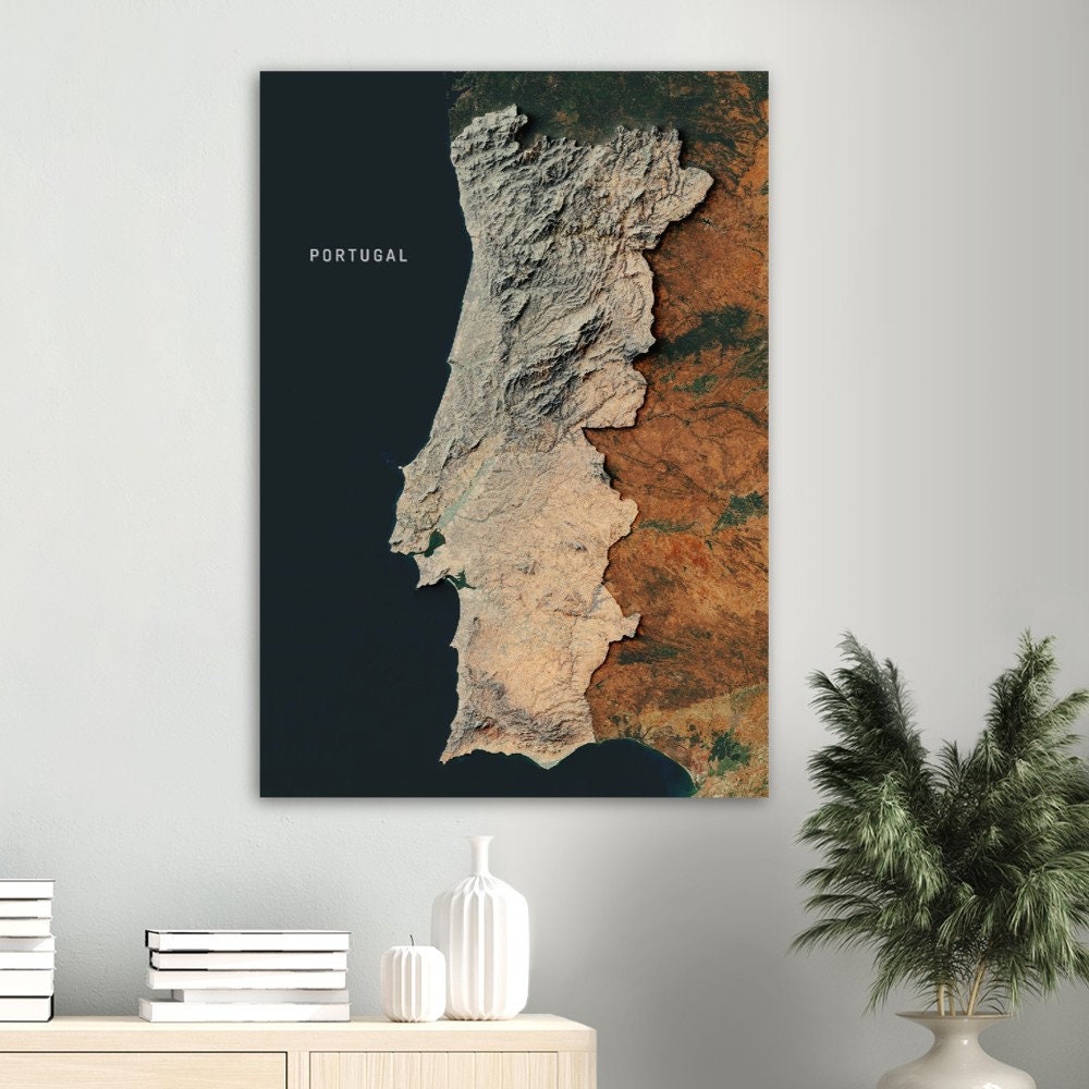 Portugal Satellite Imagery Map Poster - Etsy