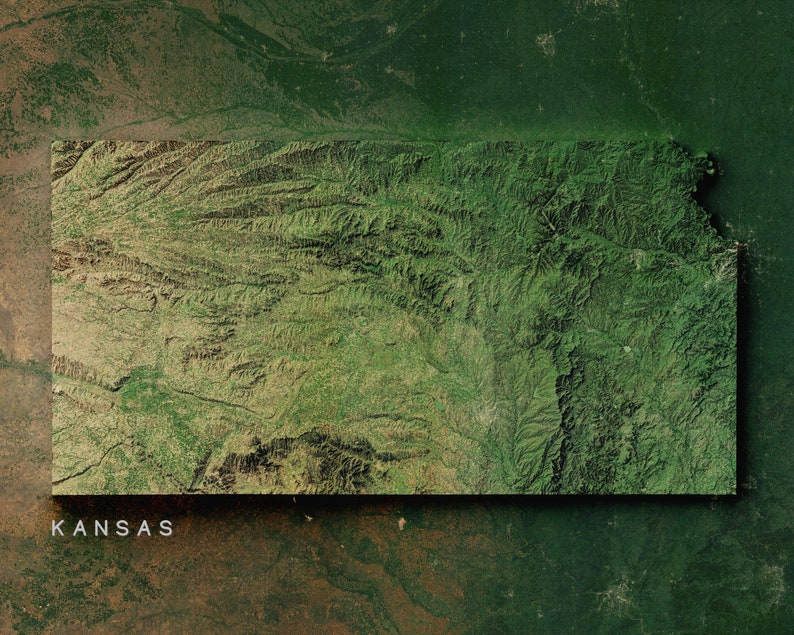 Kansas — Satellite Imagery US Map Poster - Etsy