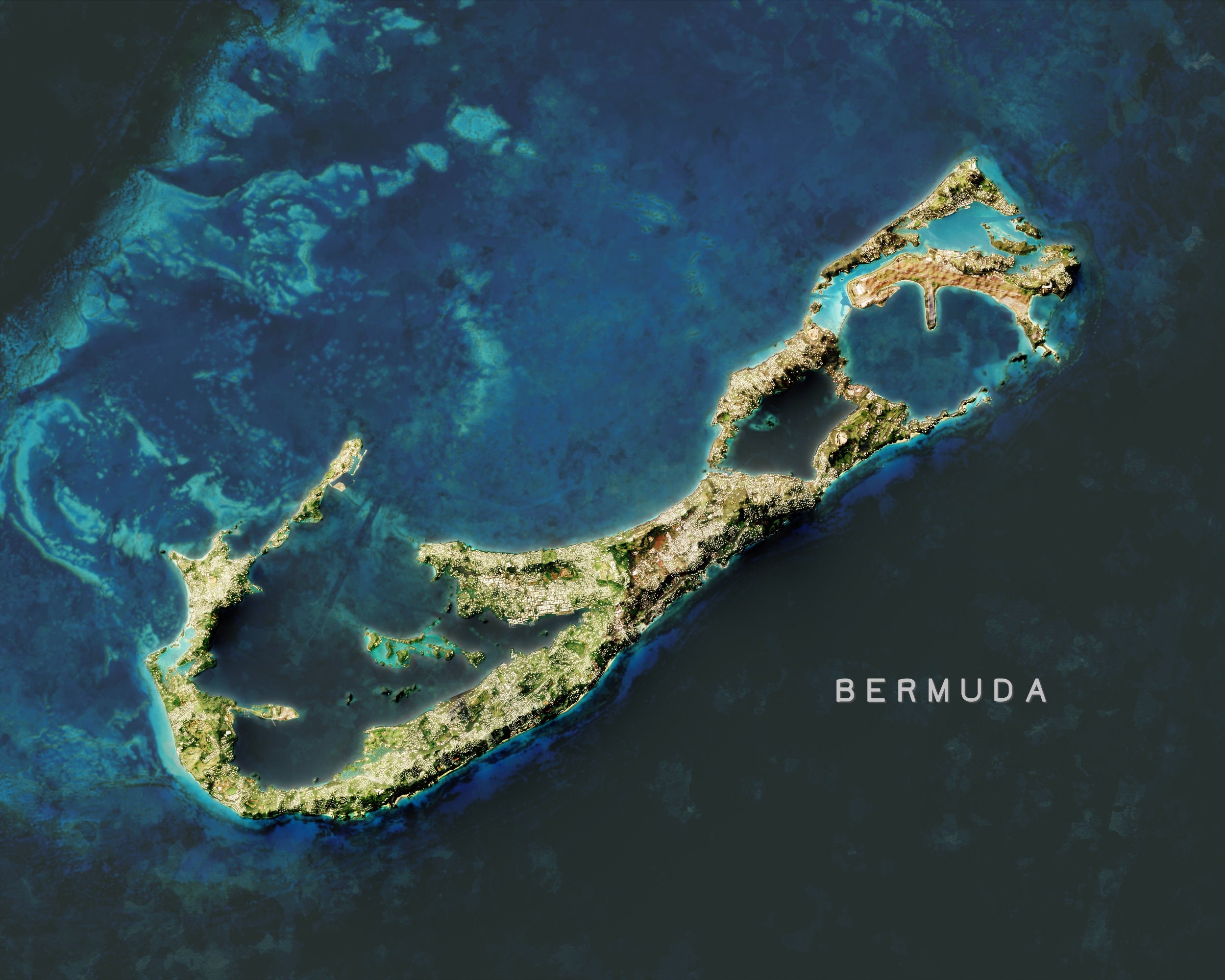 Bermuda High-resolution Satellite Imagery Printable Map Poster - Etsy
