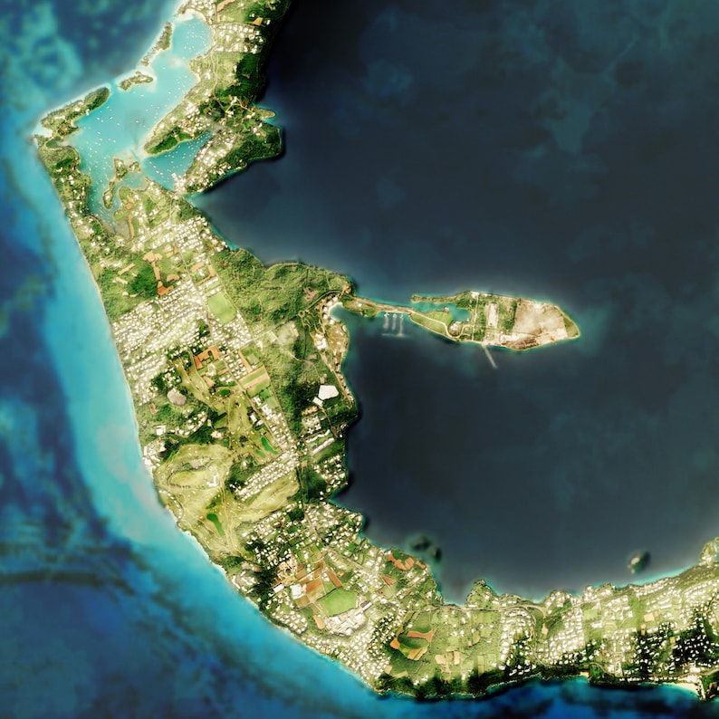 Bermuda High-resolution Satellite Imagery Printable Map Poster - Etsy