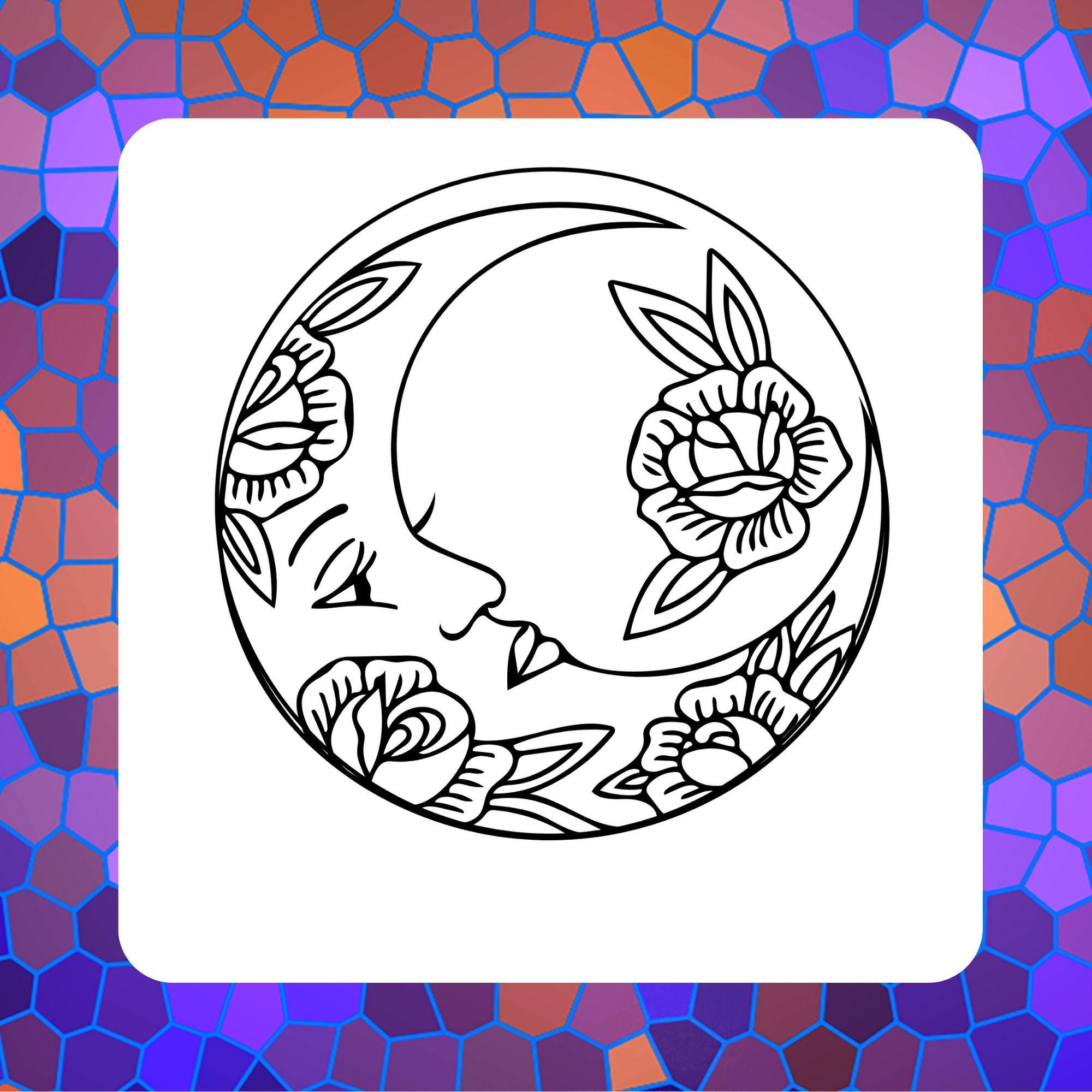 Moon Themed Stained Glass Pattern .dıy Stained Glass Paıntıng.dıgıtal ...