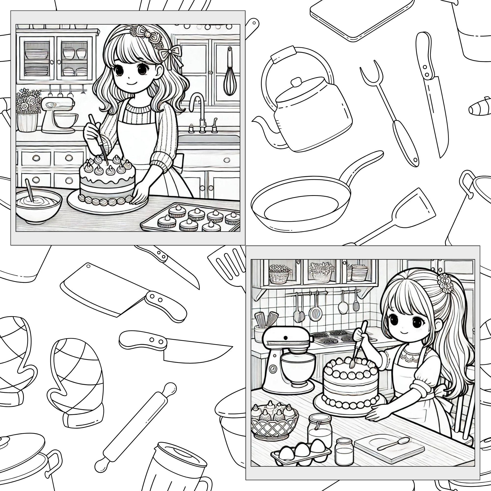 Girls in the Kitchen Themed Coloring Pages.fun Coloring.for Kids ...