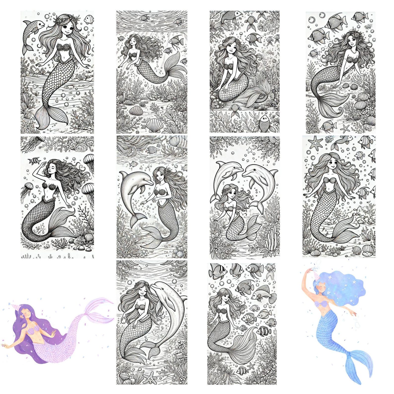 10 Mermaids Themed Coloring Pages for Girls.ocean Princesses: Mermaid ...