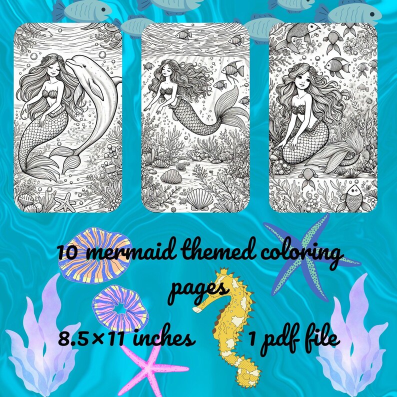 10 Mermaids Themed Coloring Pages for Girls.ocean Princesses: Mermaid ...