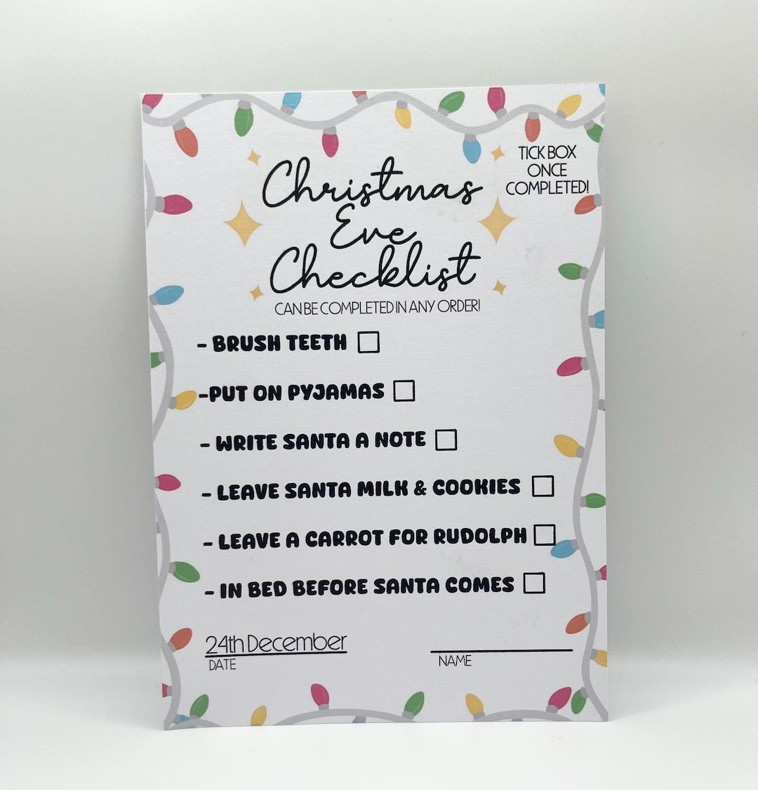 Christmas Eve Checklist for Kids to Do List Before Santa | Card ...
