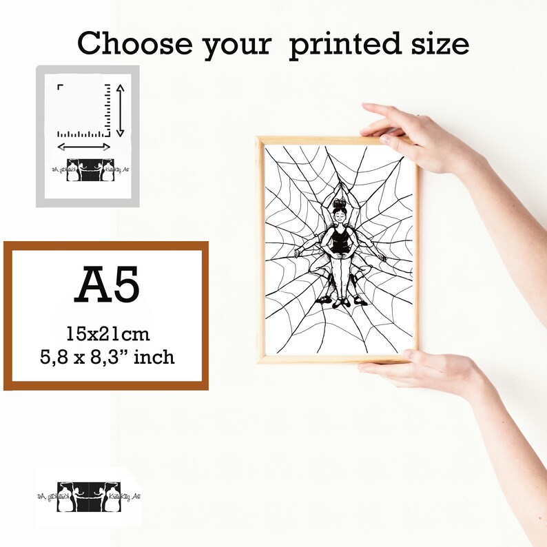 Spider Web Dancers Print Ink Drawing Black White Hand Drawn Postcard ...