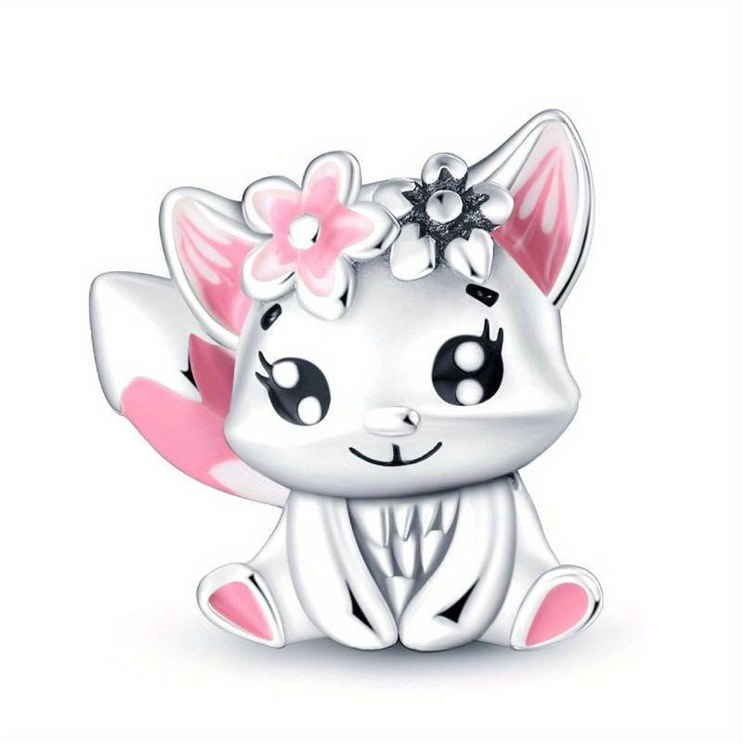 Pink Fox Baby Cub Flower Bow Love Heart Charm Bracelet - Etsy