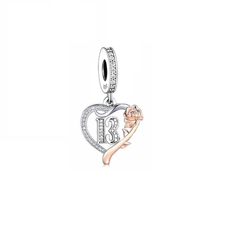 13th Birthday Charm Bracelet Fit Thirteen 13 Rose Gold Birthday Love ...