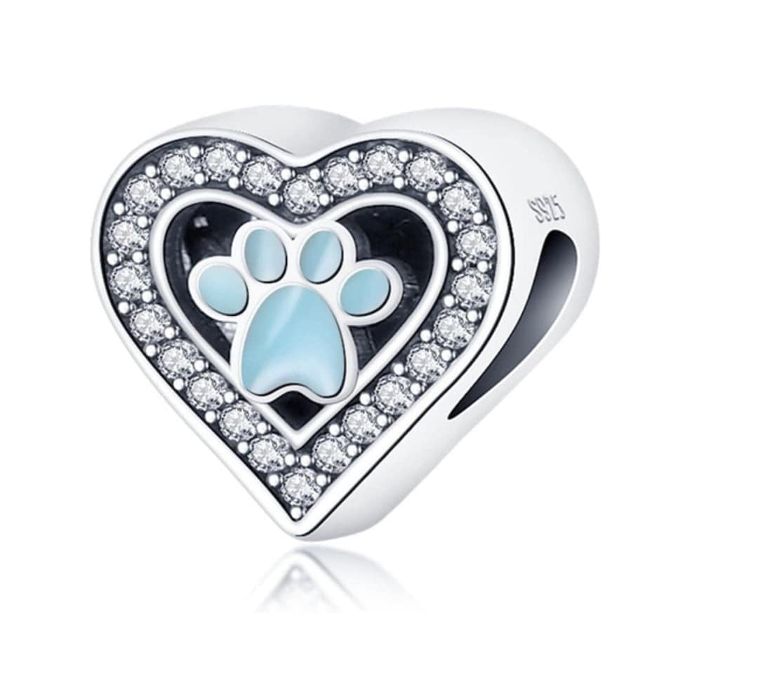 Baby Blue Dog Paw Charm Puppy Love Heart Bracelet Compatible Pandora ...