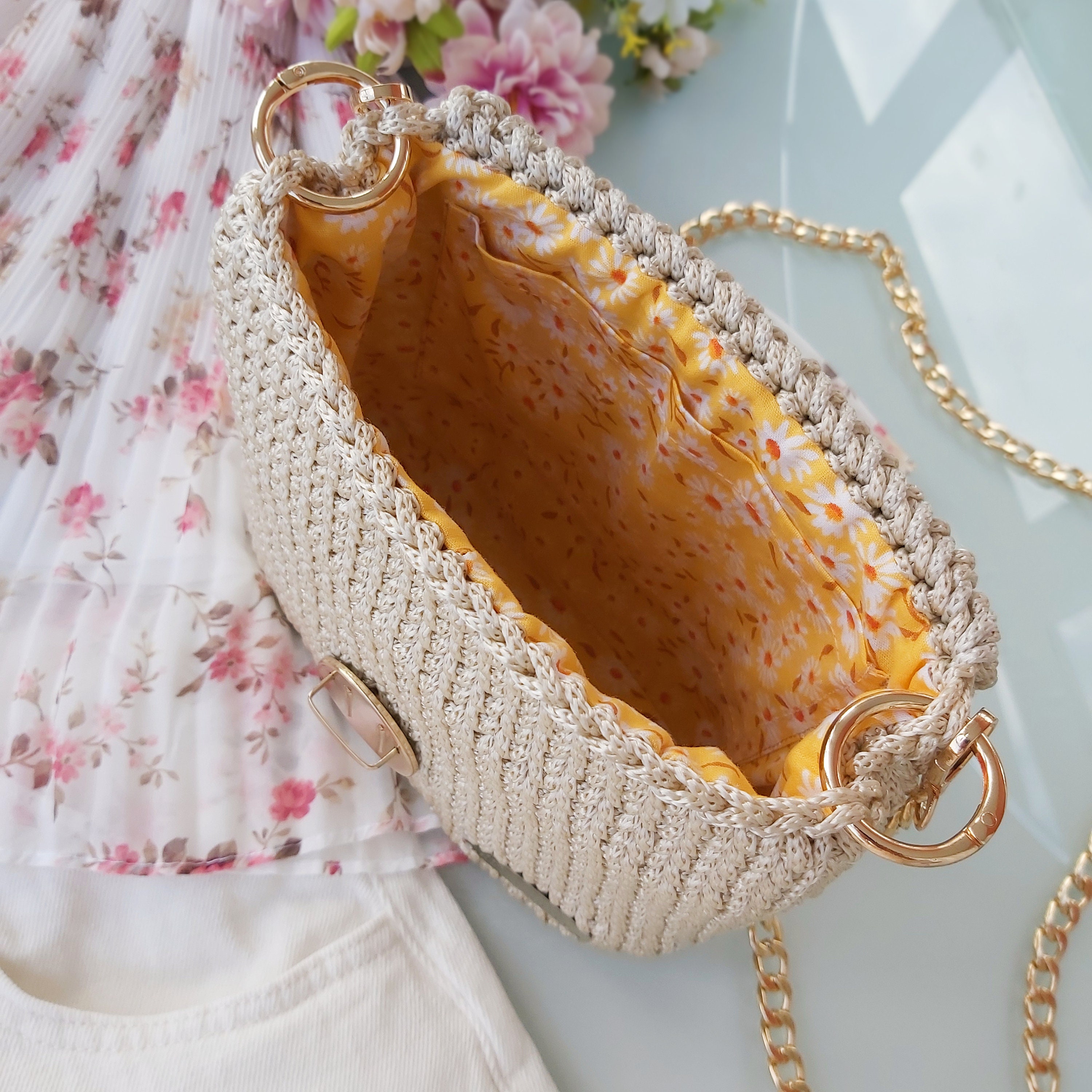 Light Beige Shoulder Bag, Small Crochet Bag for Women, Handmade Cream ...