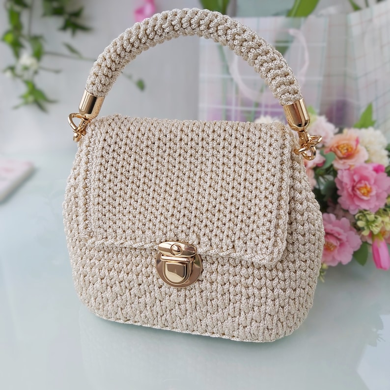 Unique Beige Handbag for Women, Handmade Crochet Bag, Lady's Knitted ...