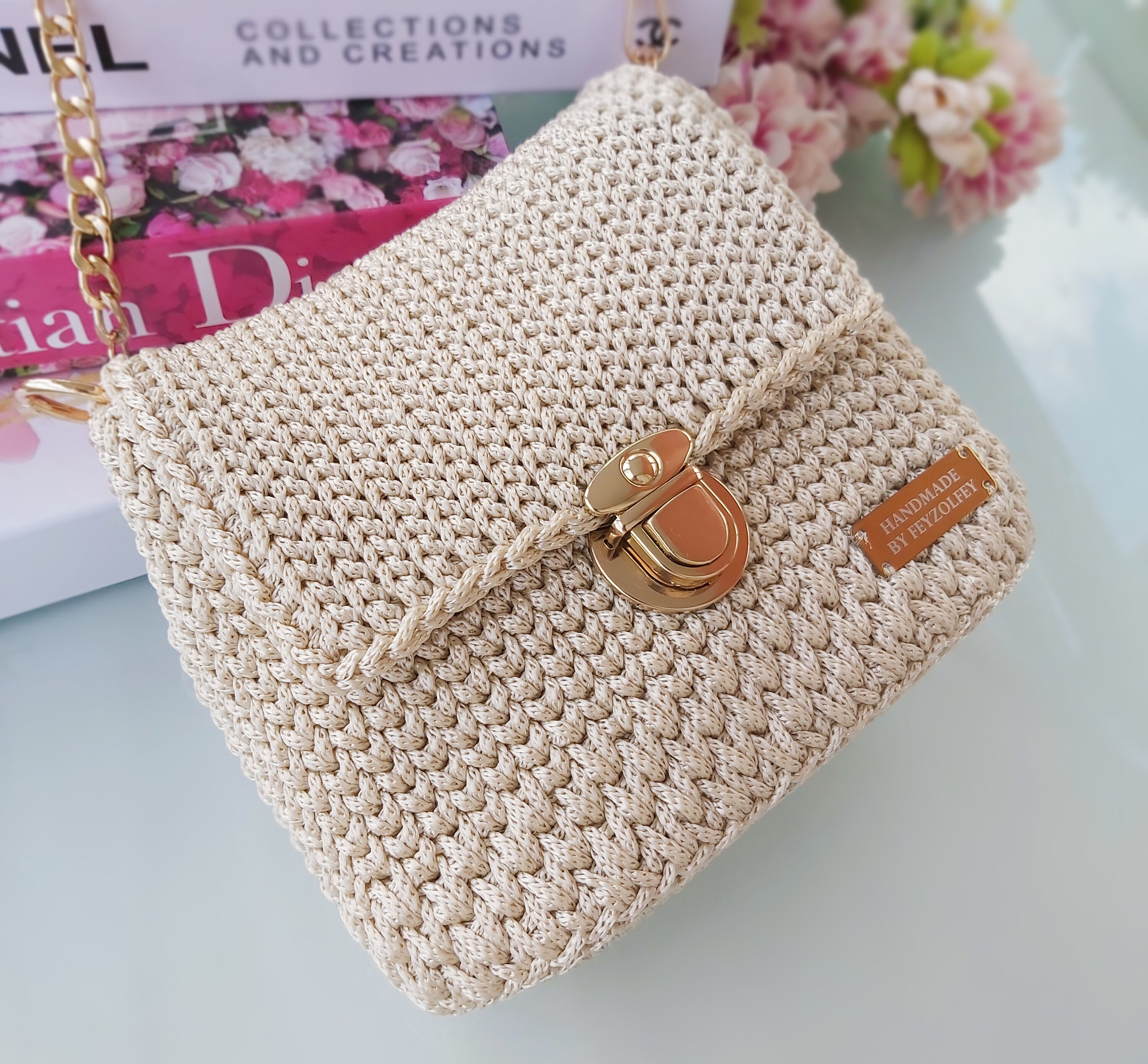 Light Beige Shoulder Bag, Small Crochet Bag for Women, Handmade Cream ...