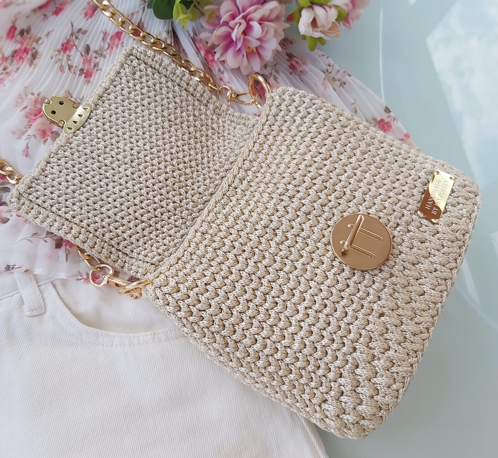 Light Beige Shoulder Bag, Small Crochet Bag for Women, Handmade Cream ...