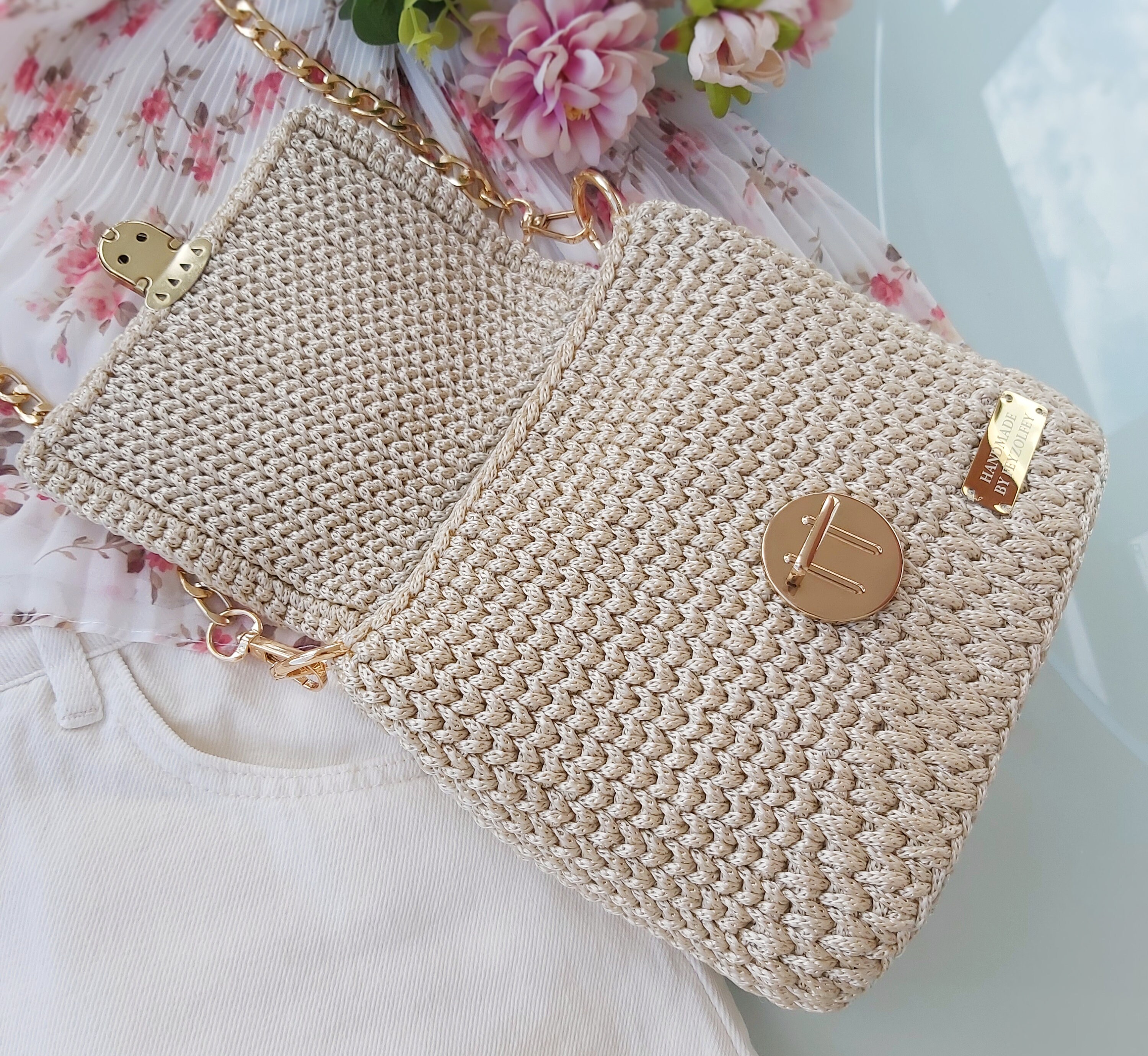 Light Beige Shoulder Bag, Small Crochet Bag for Women, Handmade Cream ...