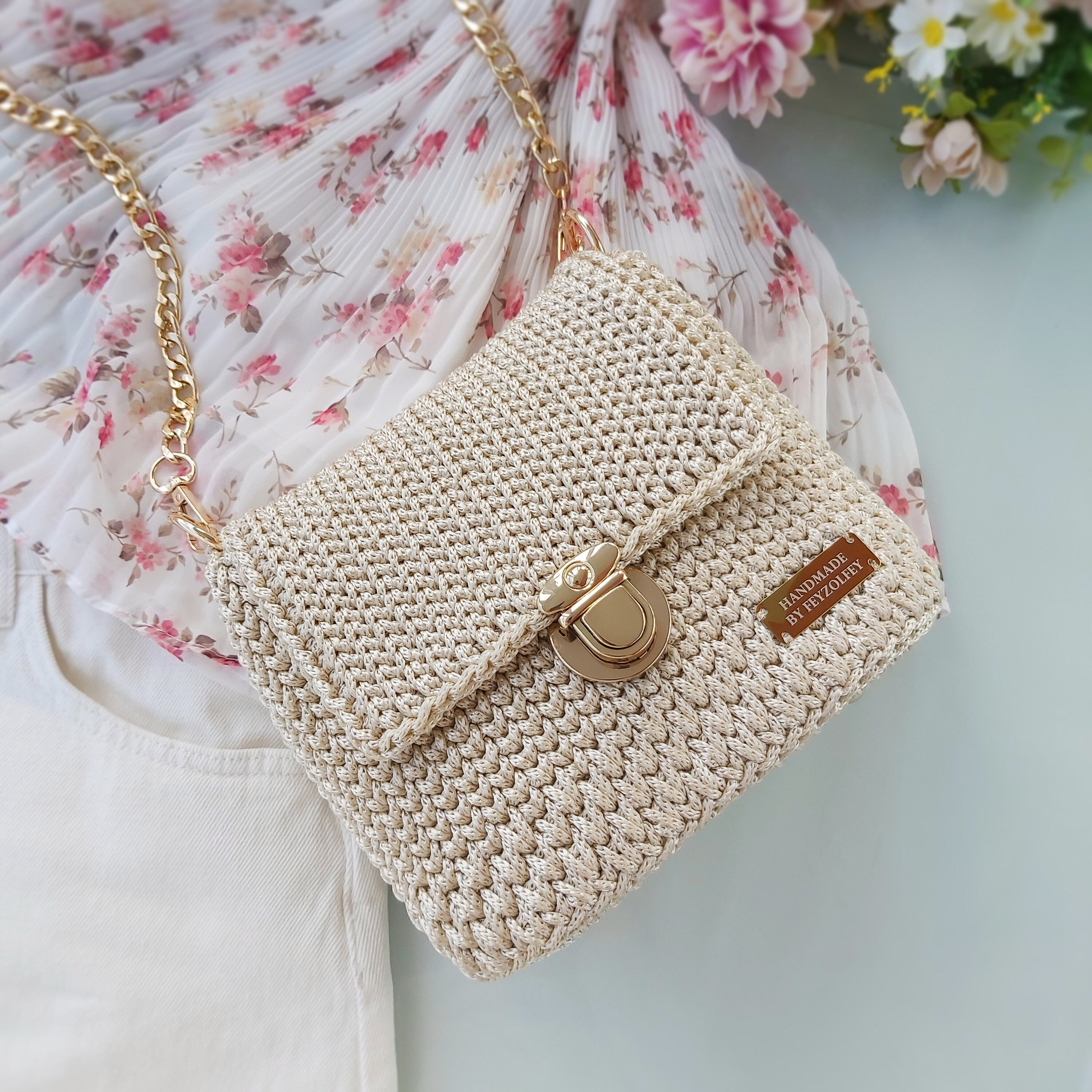 Light Beige Shoulder Bag, Small Crochet Bag for Women, Handmade Cream ...