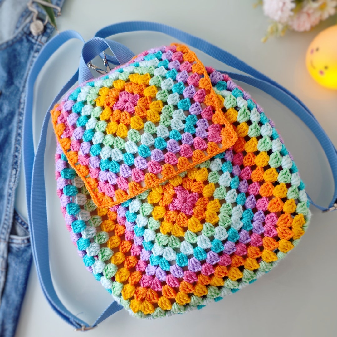 Cute Backpack for Girls, Crochet Colorful Backpack, Unique Rainbow ...