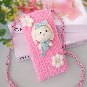 Pink Velvet Cell Phone Purse, Cute Bunny and Flower iPhone Case ...