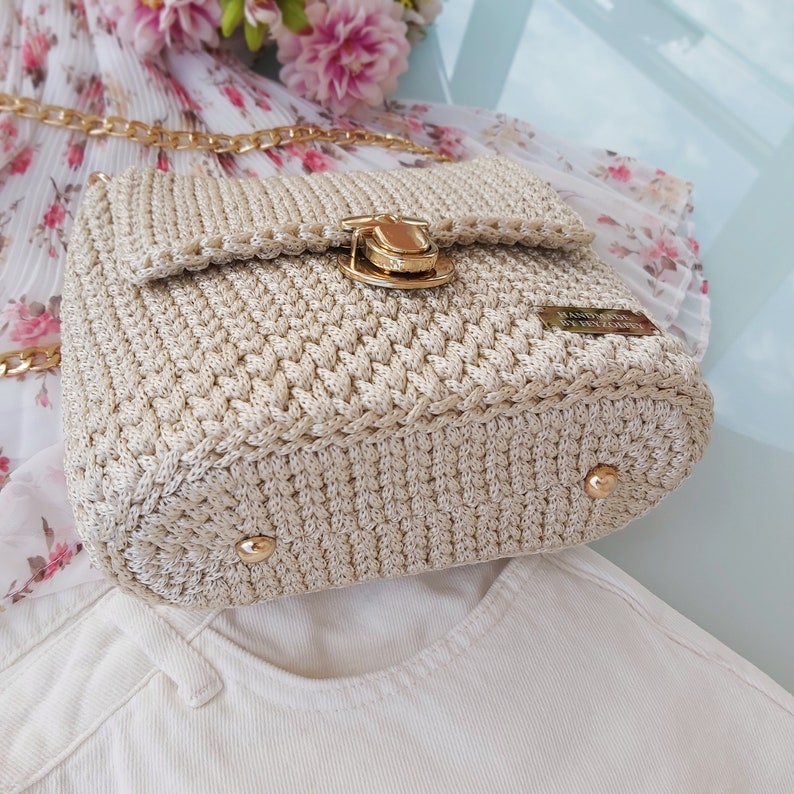 Light Beige Shoulder Bag, Small Crochet Bag for Women, Handmade Cream ...
