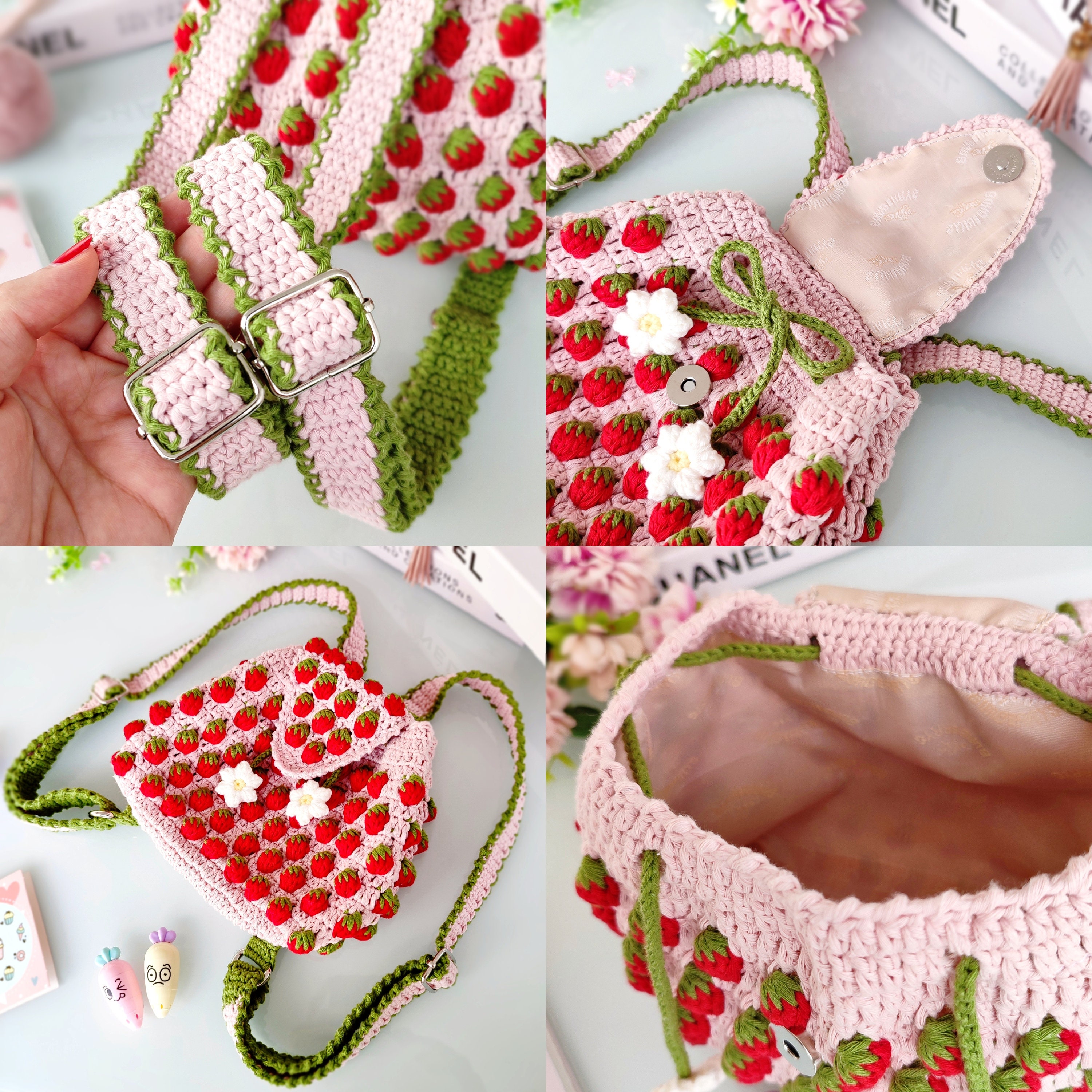 Cute Backpack for Girls, Crochet Strawberry Backpack, Unique Backpack ...