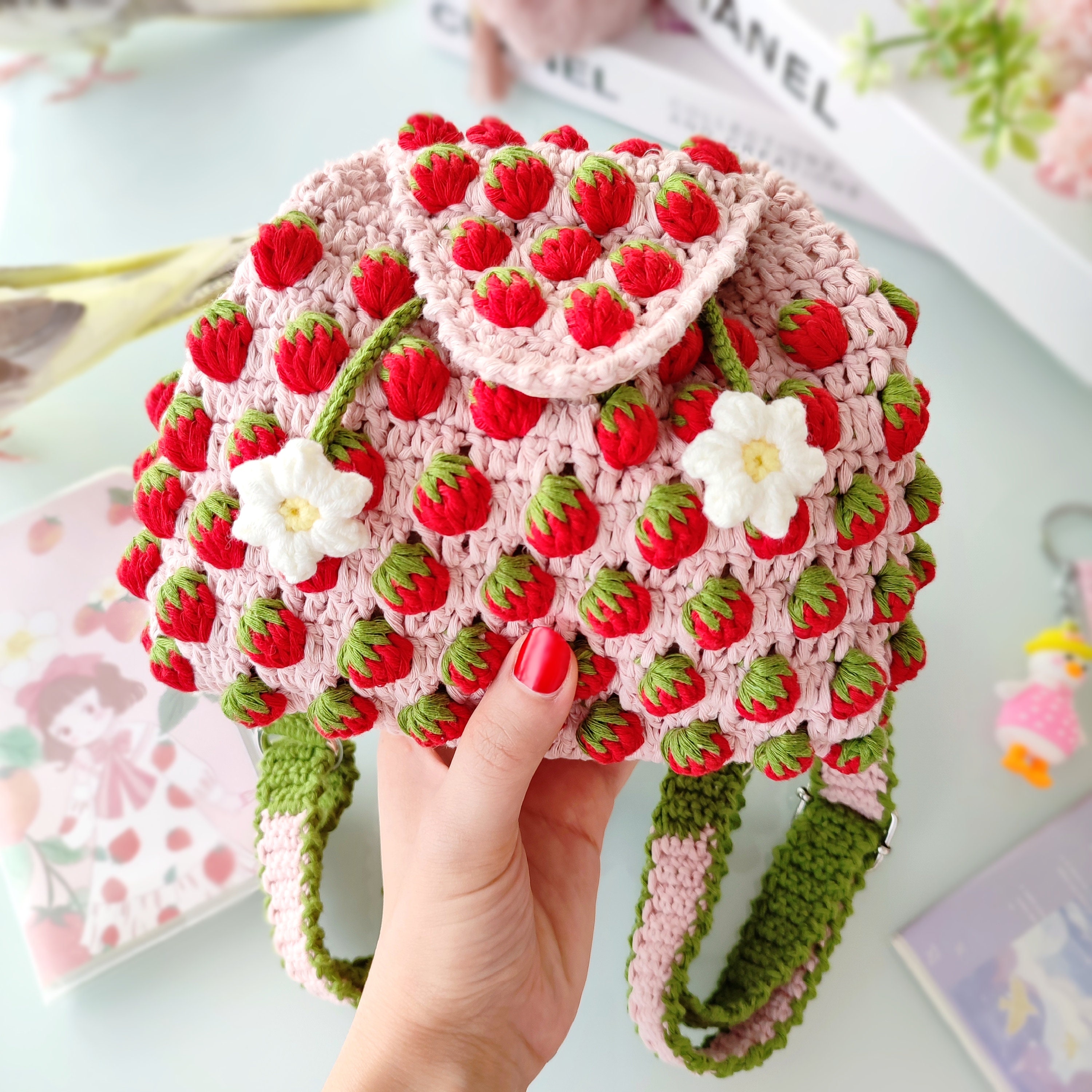 Cute Backpack for Girls, Crochet Strawberry Backpack, Unique Backpack ...