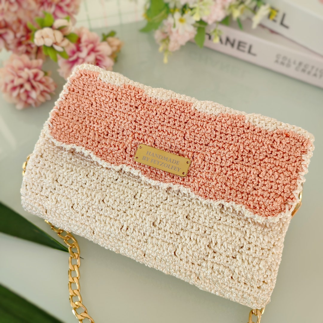 Cream Small Purse, Shoulder Crochet Bag for Women, Knitted Minimalist ...