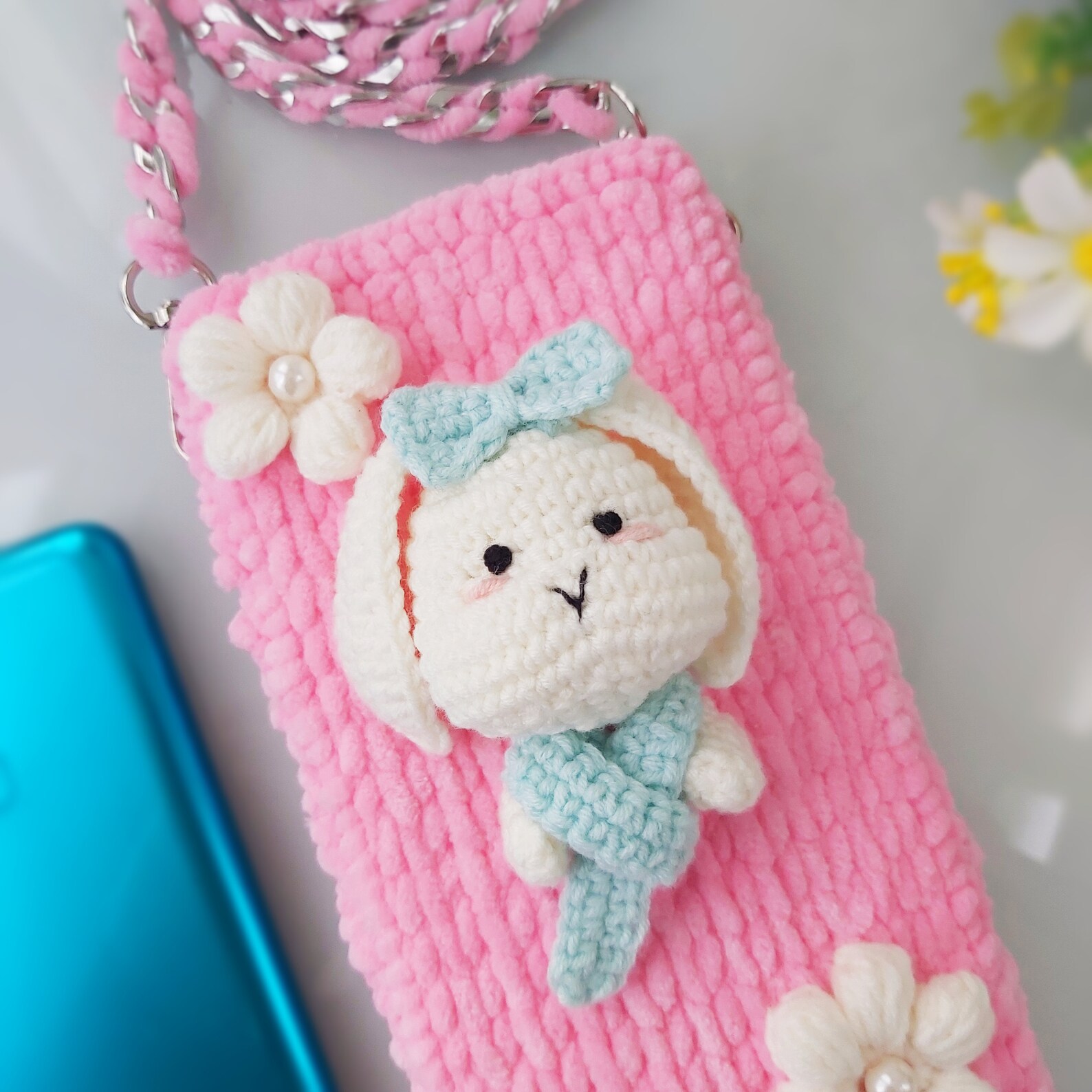 Pink Velvet Cell Phone Purse, Cute Bunny and Flower iPhone Case ...