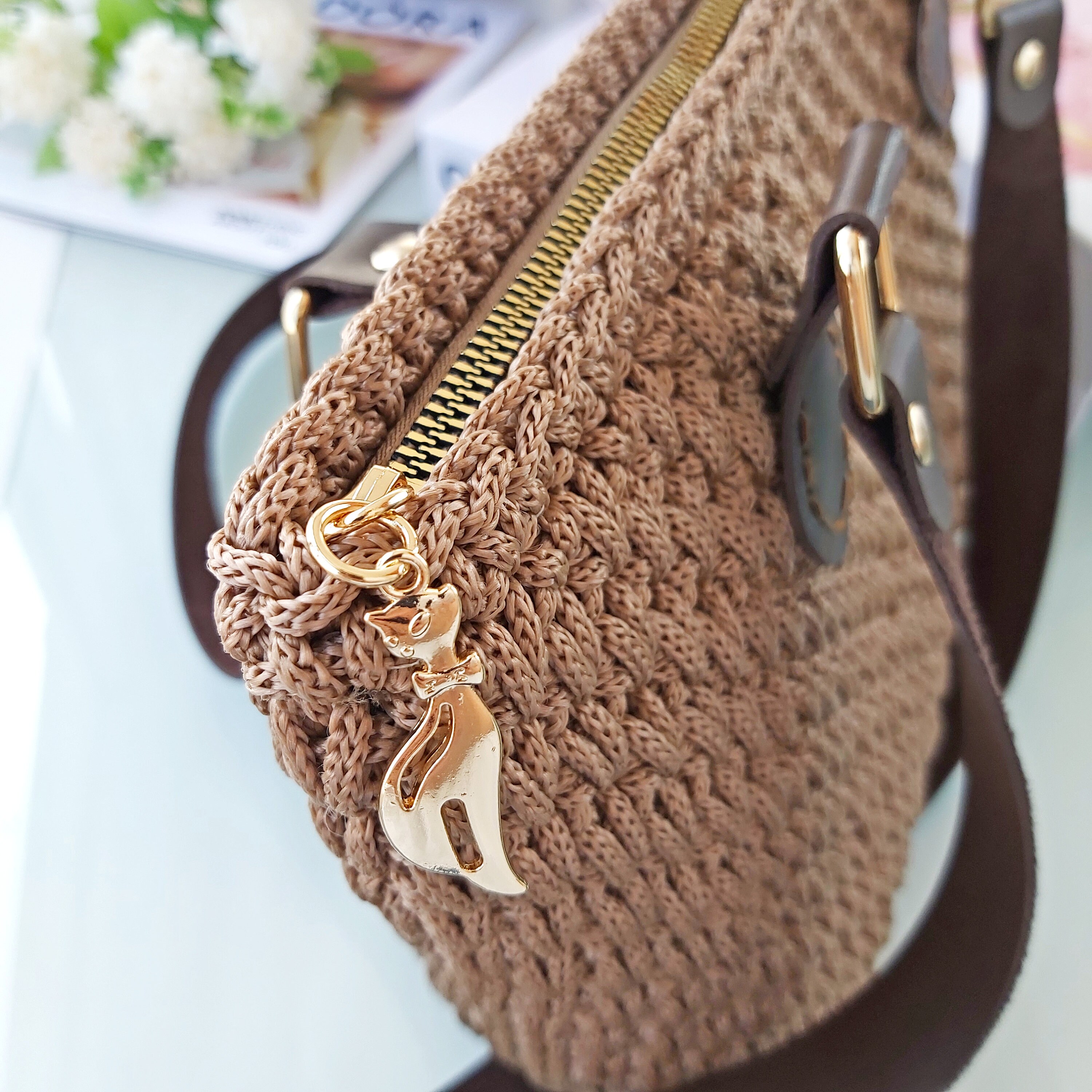 Handmade Brown Bag for Women, Crochet Tote Bag for Ladies, Knitted ...