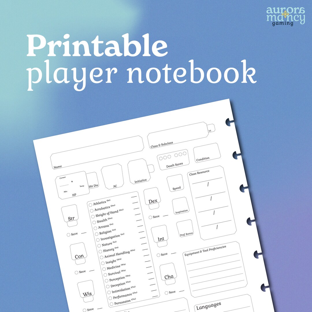 Printable D&D Player Notebook | A5 | Download PDF - Etsy