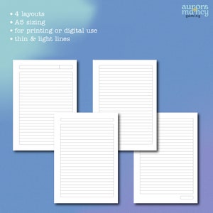 Printable Lined Paper | Digital Paper Template | A5 | Download PDF - Etsy