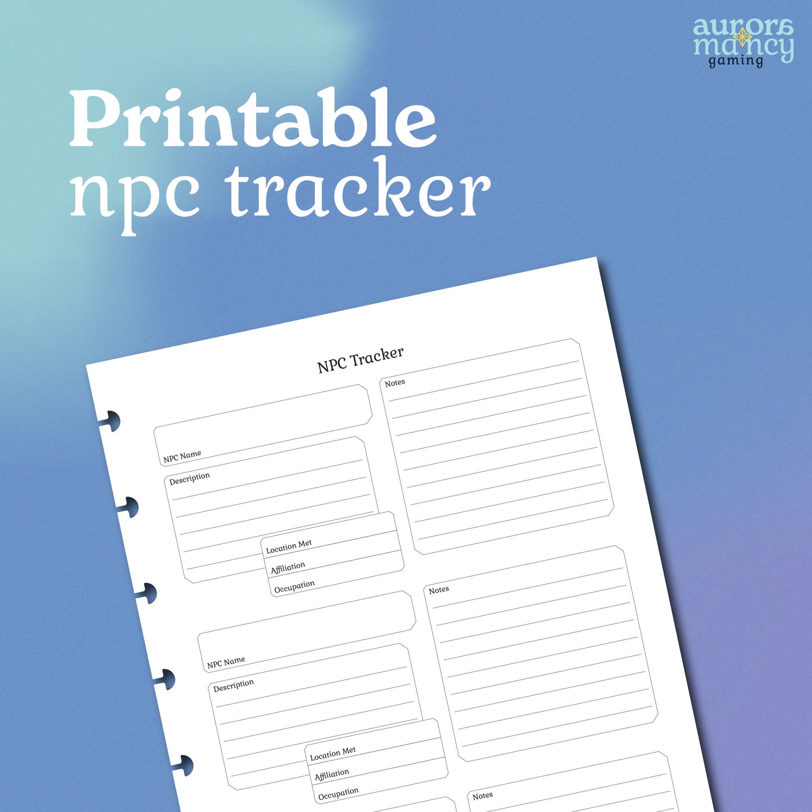 Printable TTRPG NPC Tracker | A5 | Download PDF - Etsy