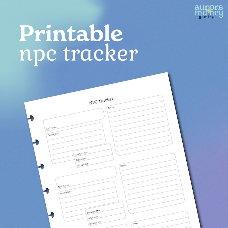 Printable TTRPG NPC Tracker | A5 | Download PDF - Etsy