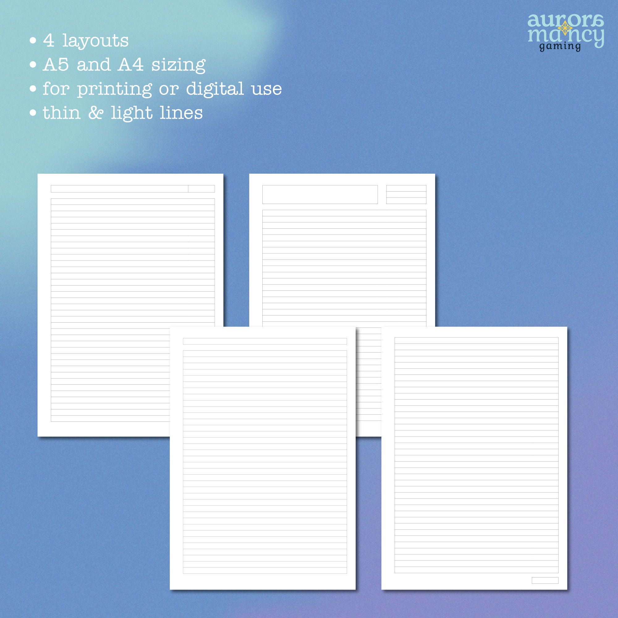 Printable Lined Paper Digital Paper Template A4 & A5 Download PDF - Etsy