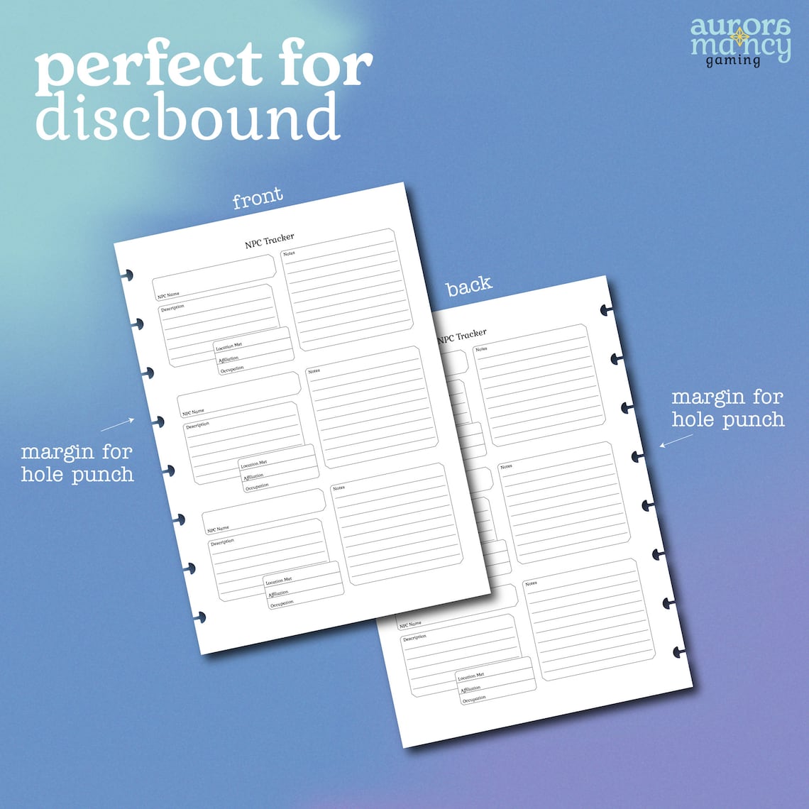 Printable TTRPG NPC Tracker | A5 | Download PDF - Etsy