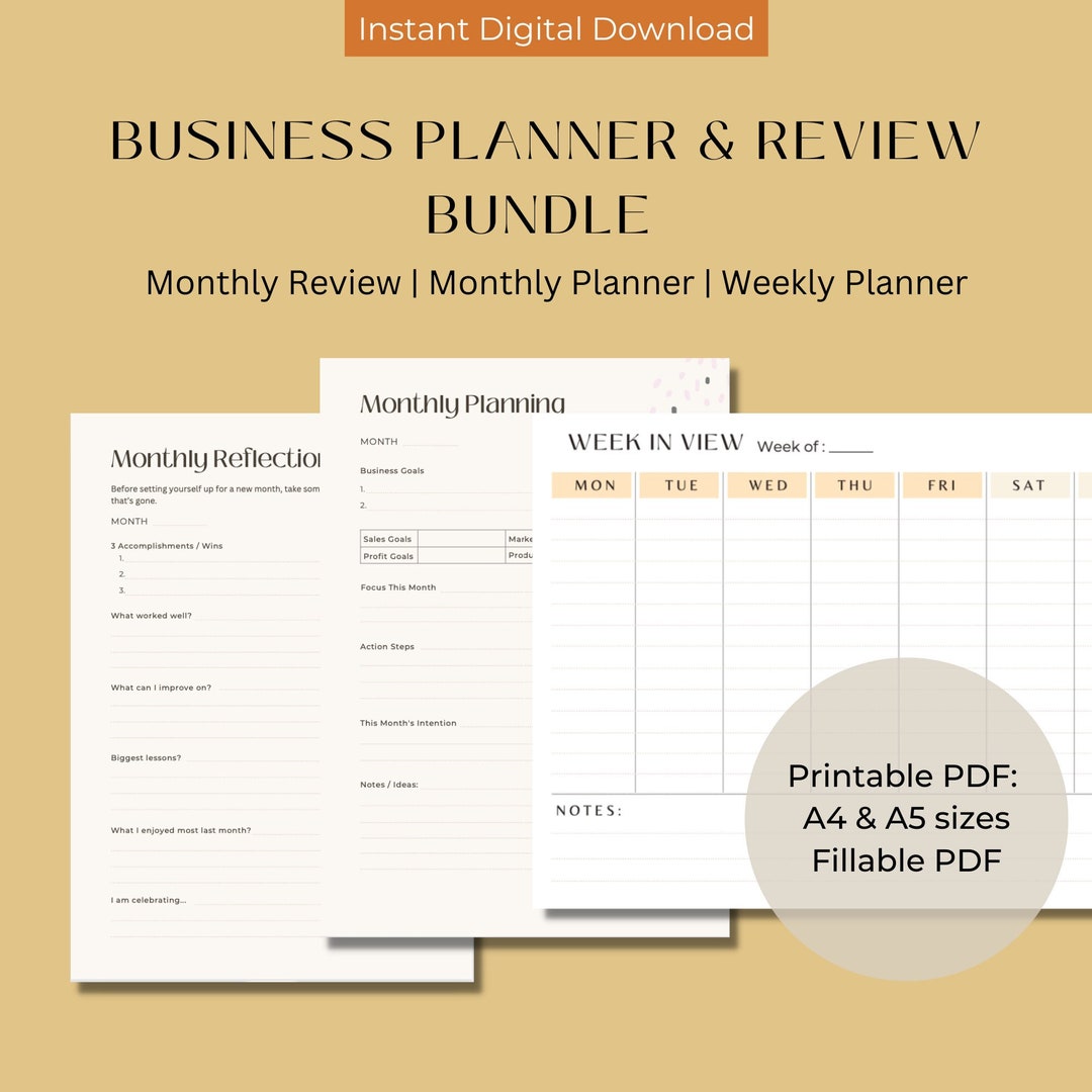 Printable Business Planner Bundle, Monthly Business Review, Monthly ...