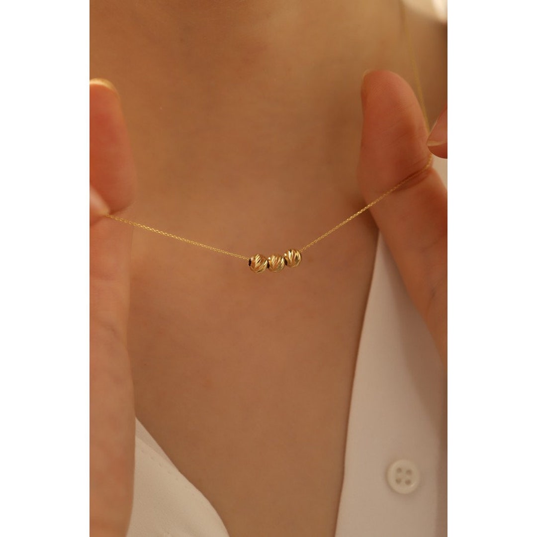 14 K Gold Thin Forced Chain Triple Dorica Necklace - Etsy