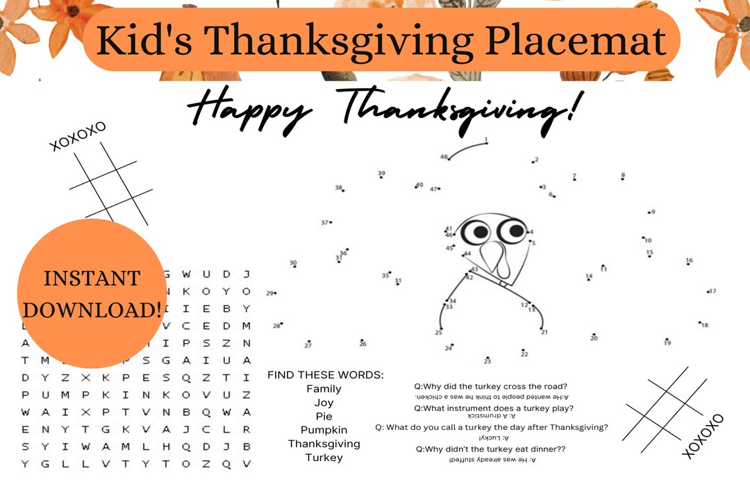 Printable Thanksgiving Game Placemat Thanksgiving Craft Thanksgiving ...