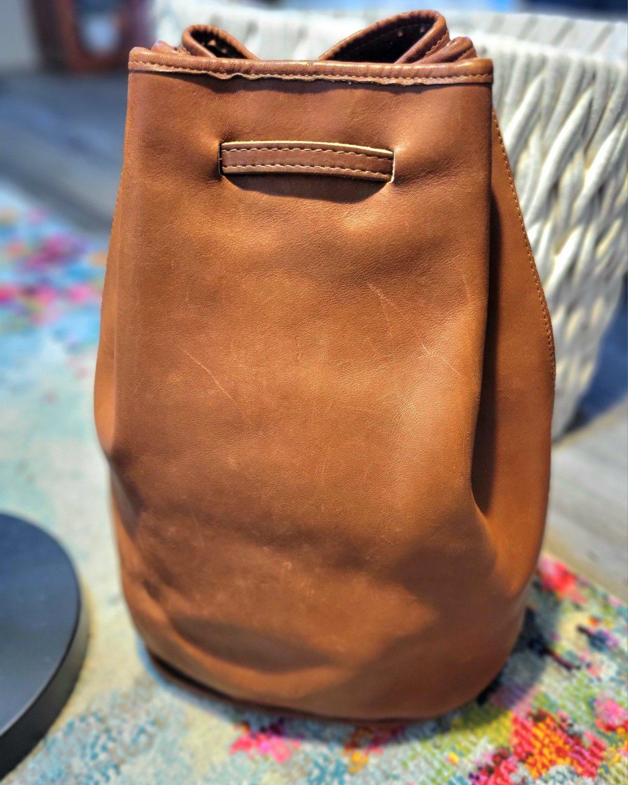 Vintage COACH British Tan Sling Drawstring Bucket Leather Hobo Boho ...