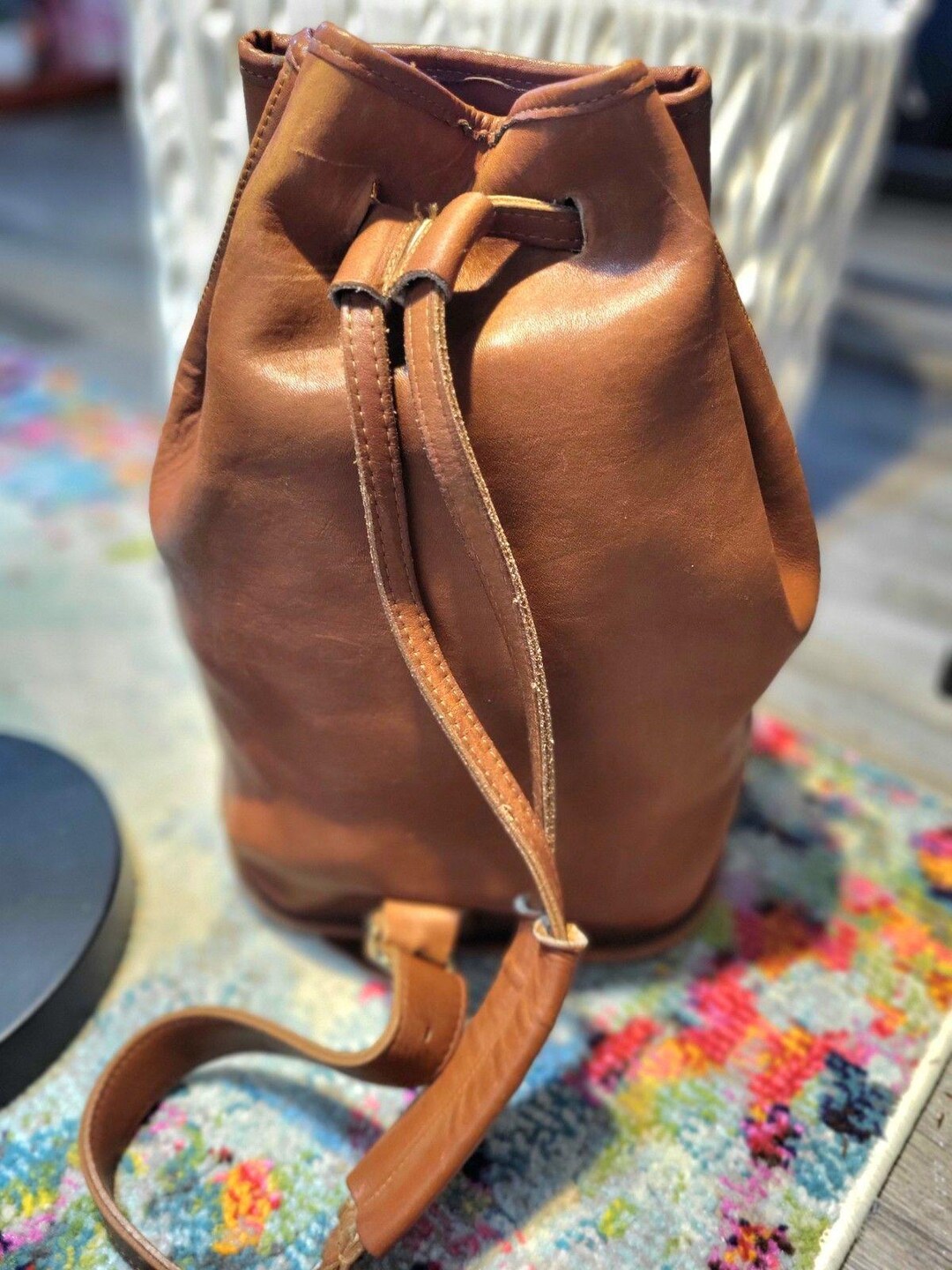Vintage COACH British Tan Sling Drawstring Bucket Leather Hobo Boho ...